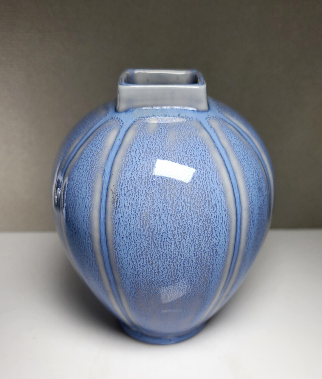 1940s Carillon China Art Deco Art Pottery Vase in a Glossy Blue Flambe ...