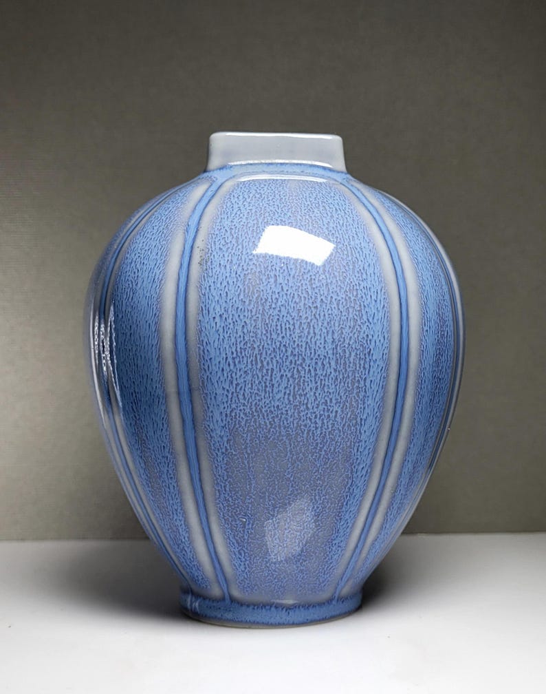 1940s Carillon China Art Deco Art Pottery Vase in a Glossy Blue Flambe ...