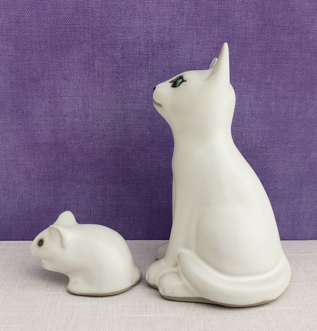 POD of Edgecomb Maine Pair of Studio Art Pottery White Cat | Etsy