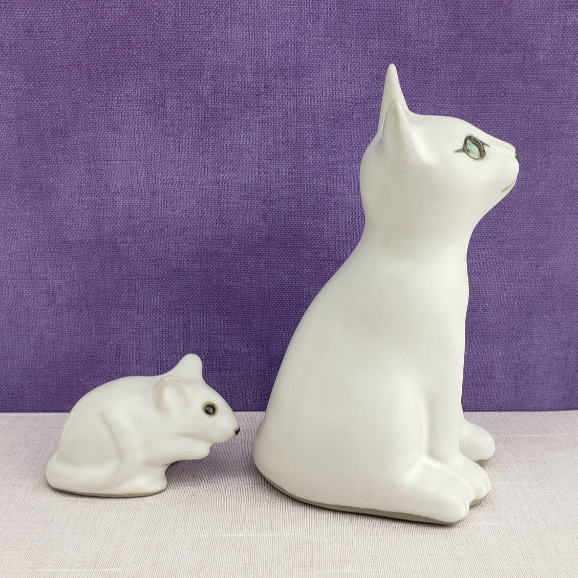 POD of Edgecomb Maine Pair of Studio Art Pottery White Cat | Etsy