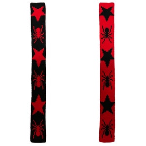 Handknit Reversible Red and Black Spider Star Graphic Pattern Chunky ...