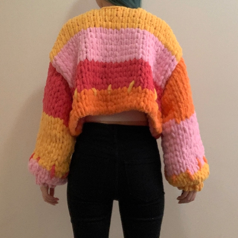 Handknit Bright Orange, Yellow, Hot Pink, and Pink Colorblock Chunky ...