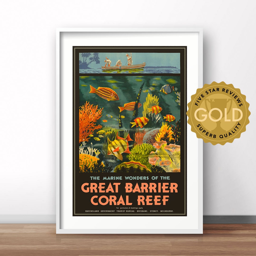 Vintage Great Barrier Reef Poster, Retro Australia Travel Print - Etsy