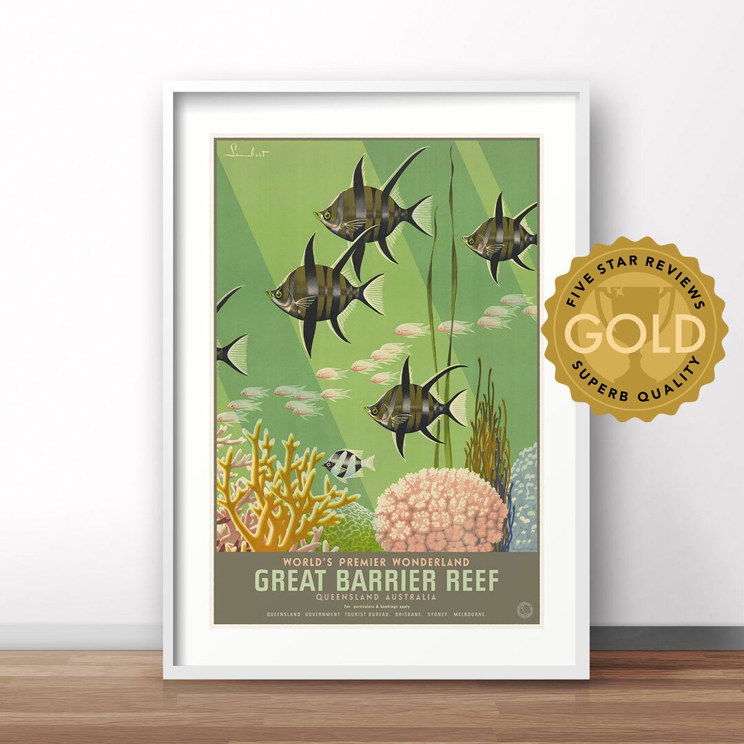 Australia Great Barrier Reef Vintage Poster, Queensland Retro Print ...