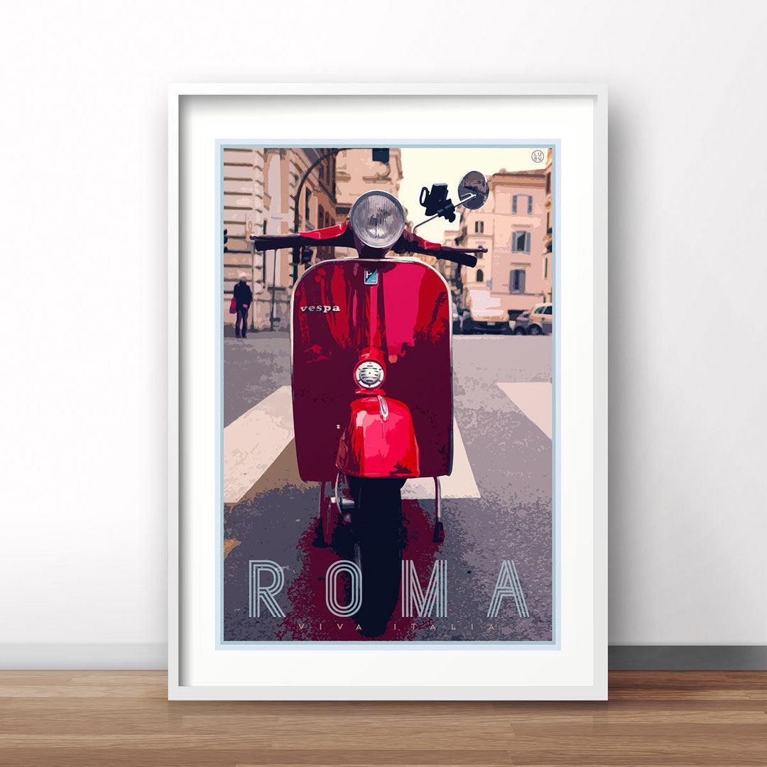 Rome Vespa Vintage Poster, Italian Travel Poster, Italy Retro Print ...