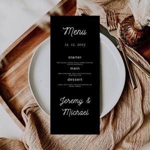 MODERN Black Wedding Menu Template, MINIMALIST Script Wedding Dinner ...