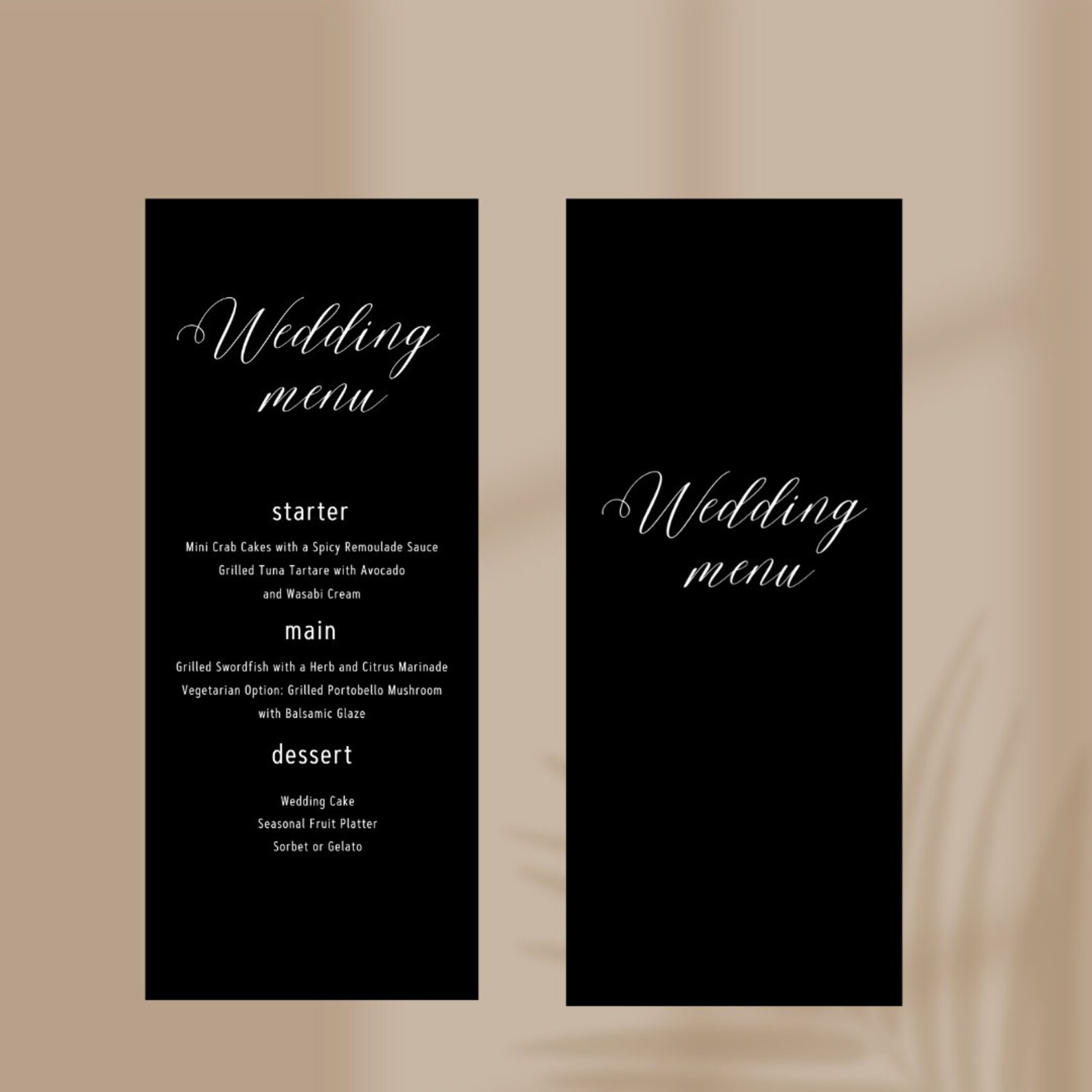 MODERN Wedding Menu Template, MINIMALIST Black Script Wedding Dinner ...