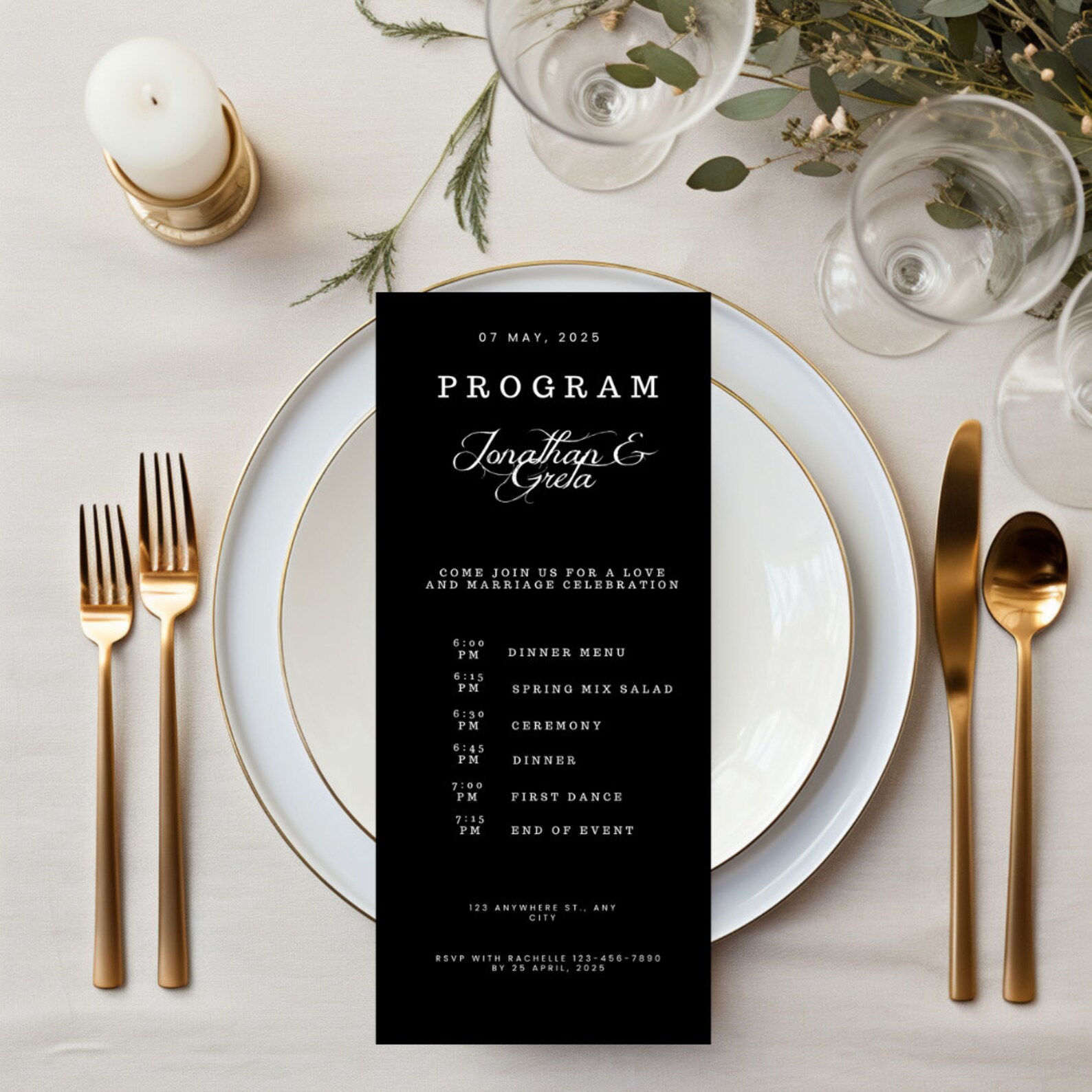 Modern Black Wedding Program Template, Minimalist Order of Service, Printable Ceremony, DIY ...