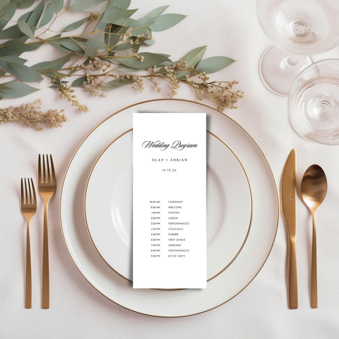 Wedding Program Template, Calligraphy & Border, Elegant Wedding ...