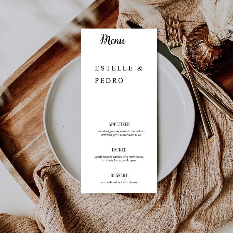 Wedding Menu Template, Printable Menu Card, Wedding Menu Printable ...