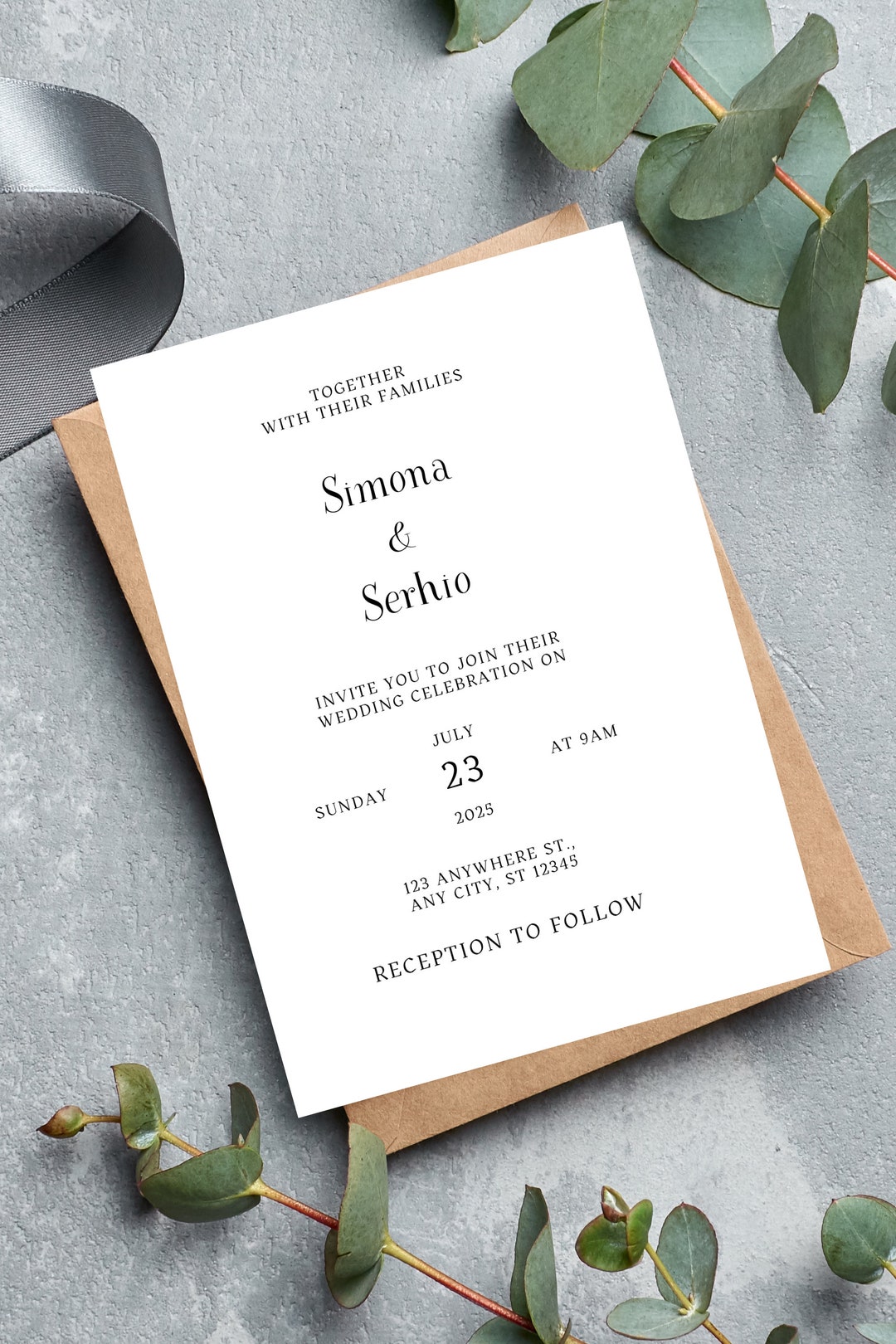 Intimate Wedding Invitation Template, Minimal Small Ceremony Invite ...