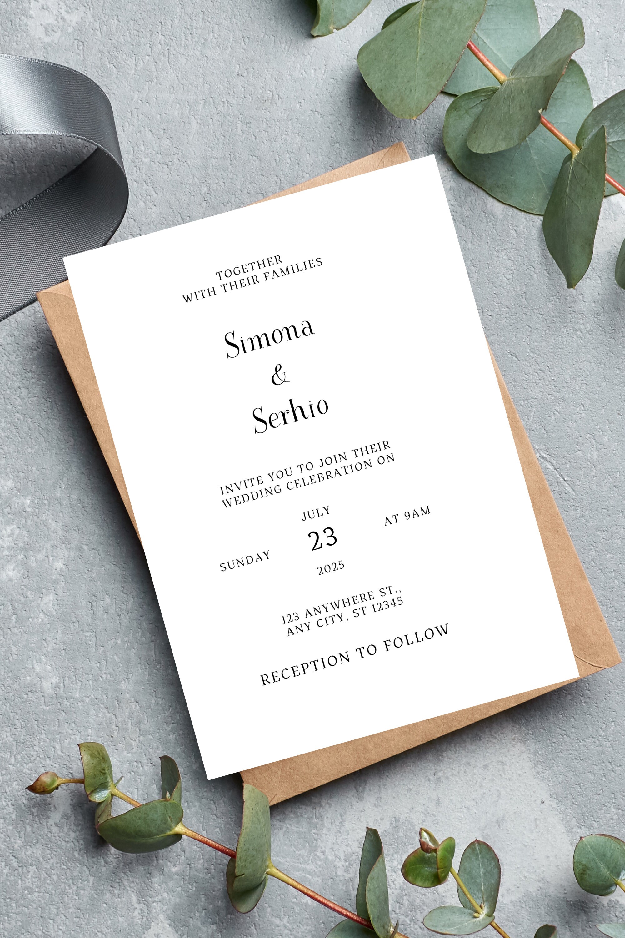 Intimate Wedding Invitation Template, Minimal Small Ceremony Invite ...