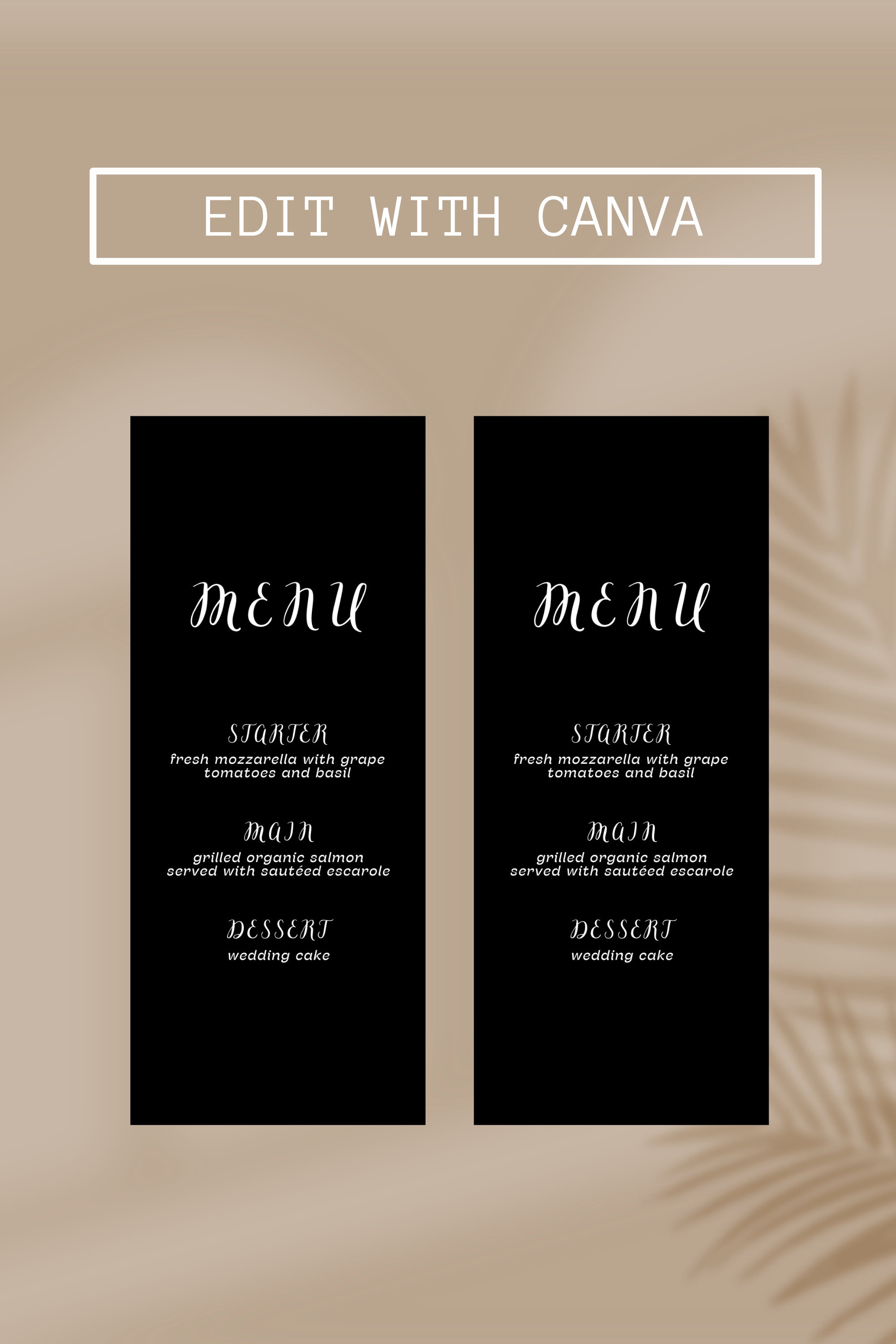 Modern Script Black Wedding Dinner Menu | Black and White Menu Template ...