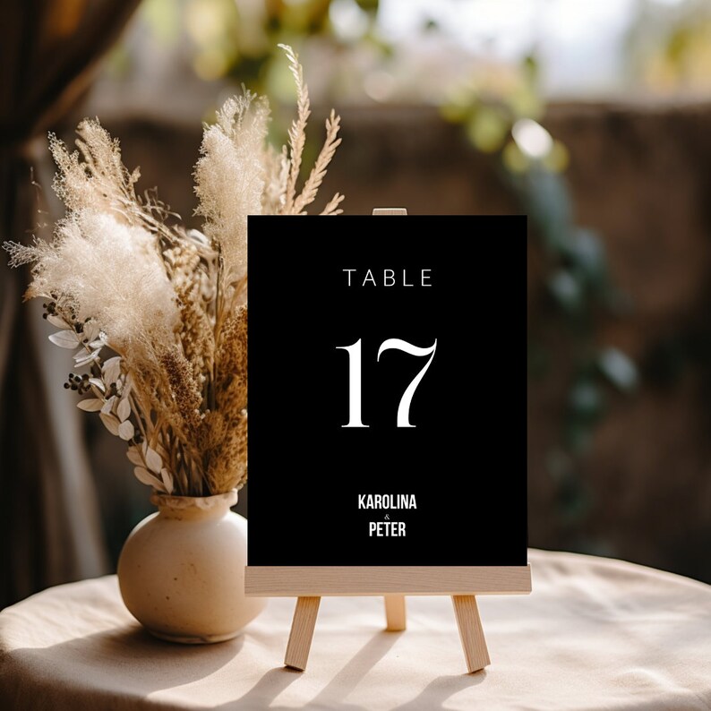 Black Minimalist Wedding Table Number Template Black Simple Modern 5x7 ...