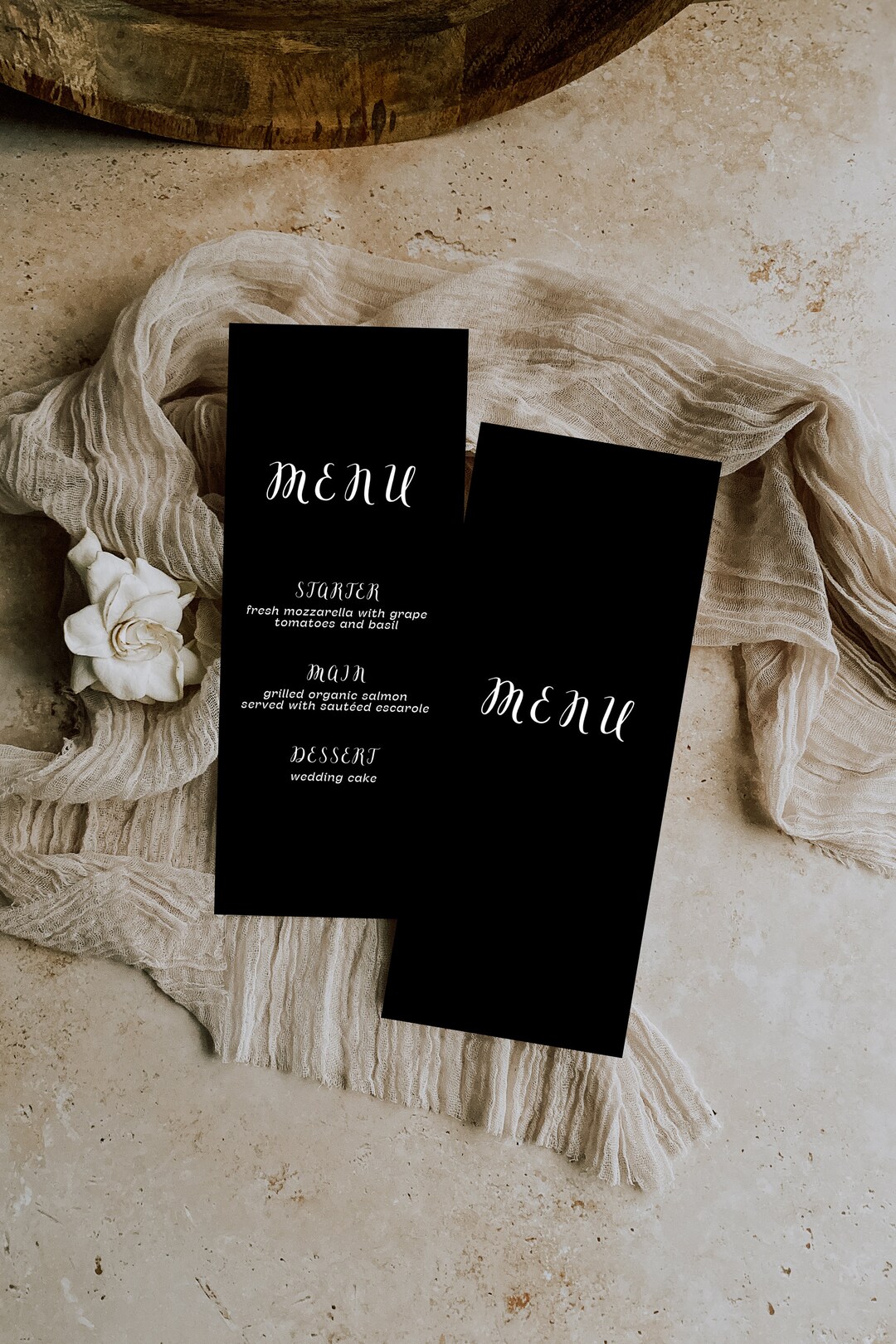 Modern Script Black Wedding Dinner Menu | Black and White Menu Template ...