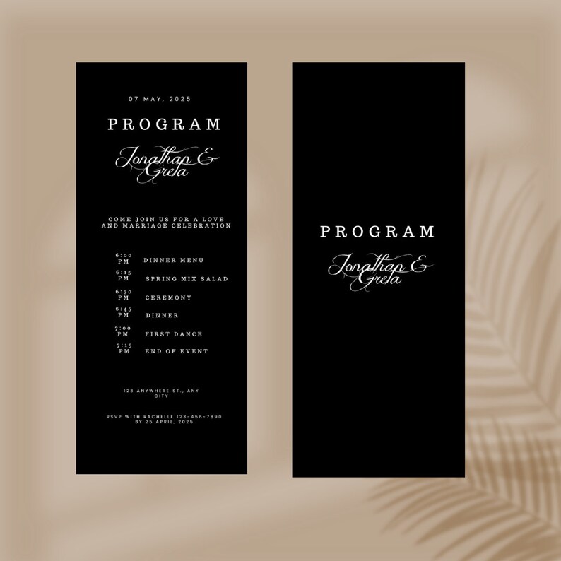 Modern Black Wedding Program Template, Minimalist Order of Service, Printable Ceremony, DIY ...