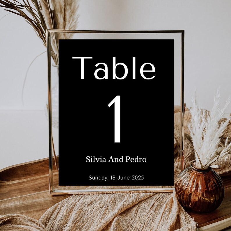 Black Table Number Templates 1, Black and White Wedding Table Number ...