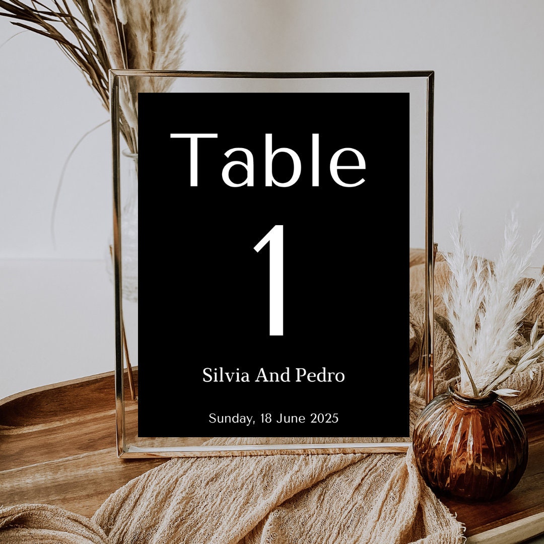 Black Table Number Templates 1, Black and White Wedding Table Number ...