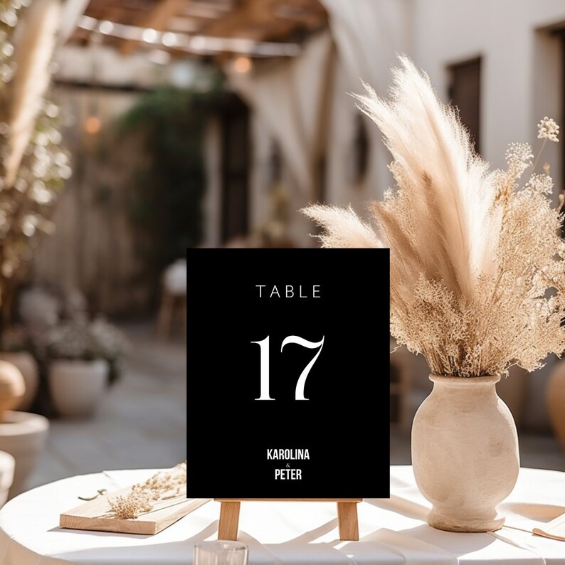 Black Minimalist Wedding Table Number Template Black Simple Modern 5x7 ...