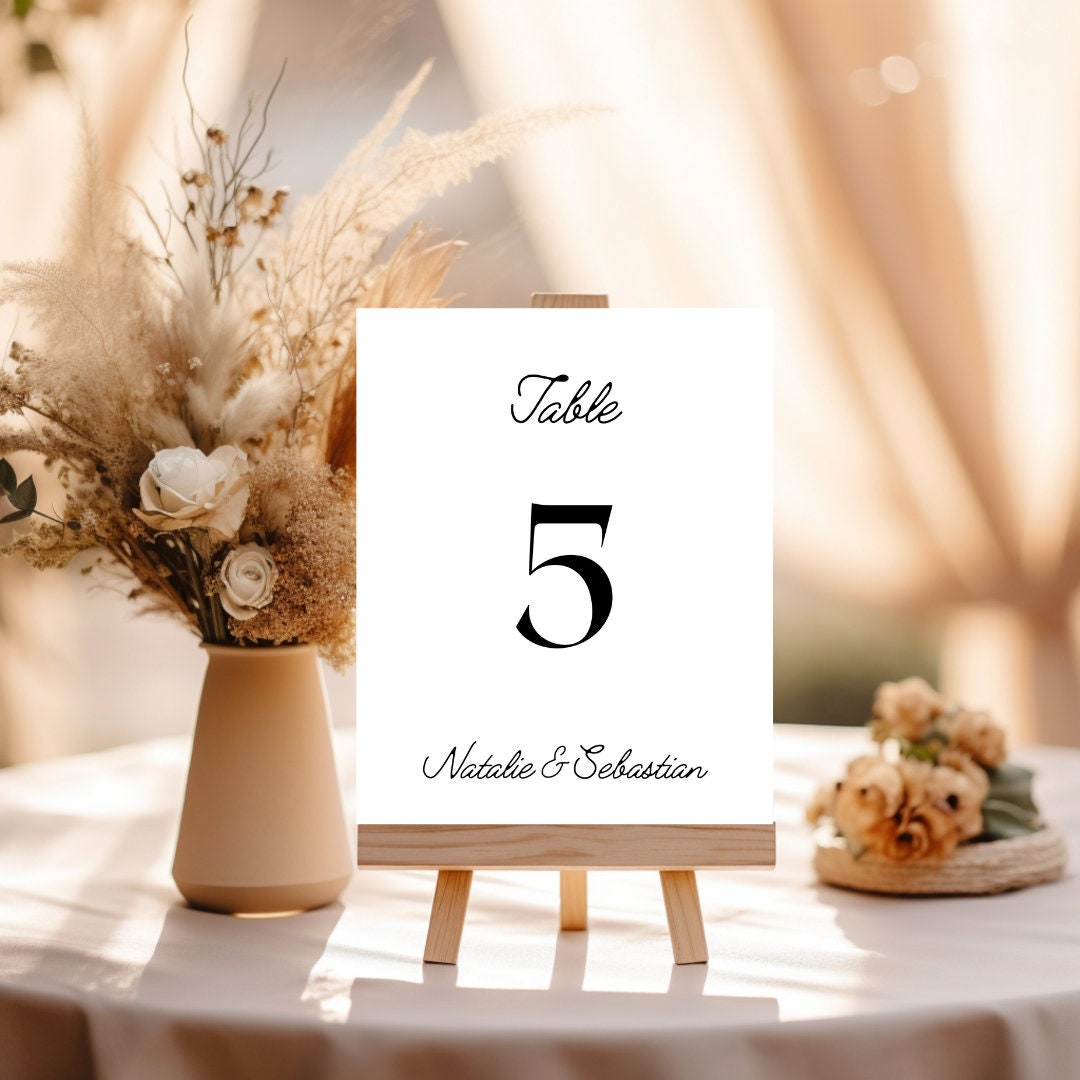 Plantilla de número de mesa, imprimible, boda, escritura, moderna ...