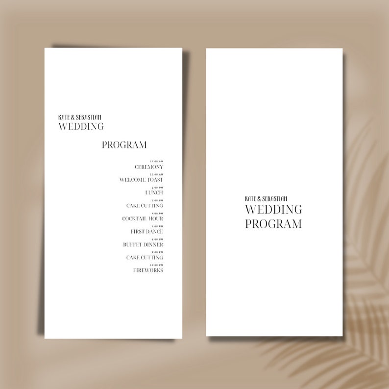 Elegant Wedding Program Template, Minimalist Order of Service ...