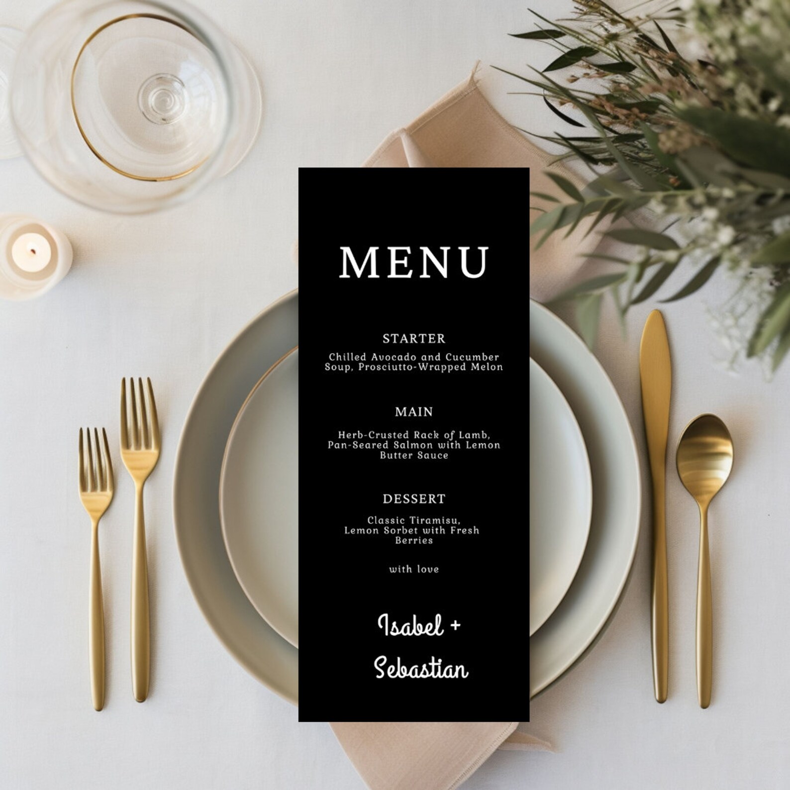Minimalist Black Wedding Menu Template, Modern Script Wedding Dinner ...
