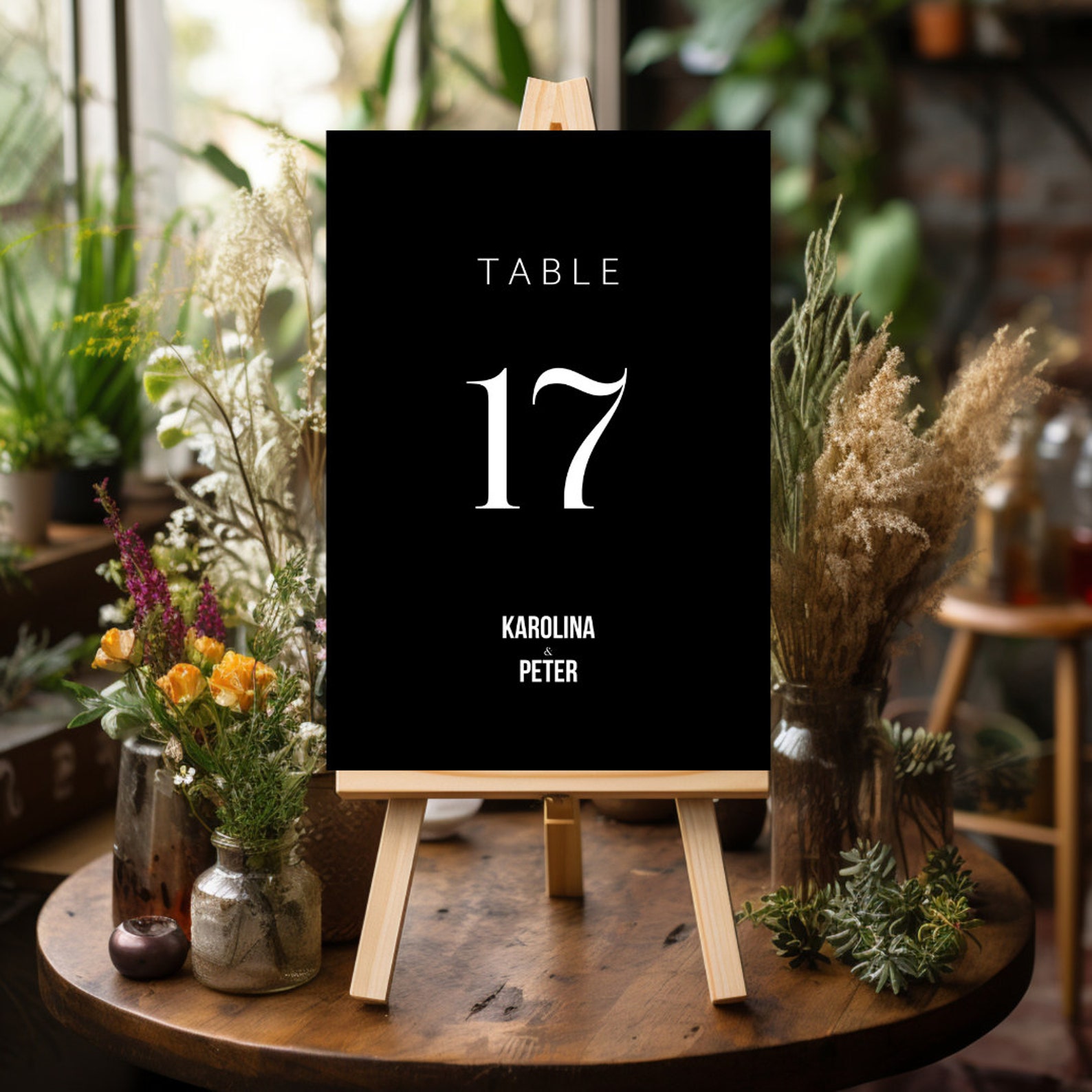 Black Minimalist Wedding Table Number Template Black Simple Modern 5x7 ...