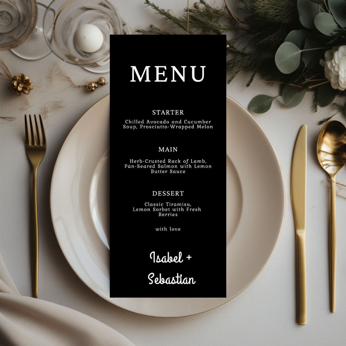 Minimalist Black Wedding Menu Template, Modern Script Wedding Dinner ...