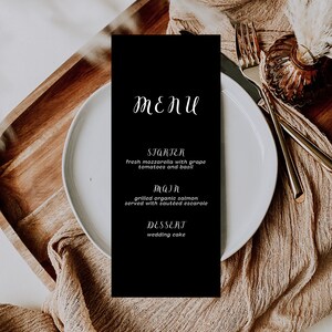 Modern Script Black Wedding Dinner Menu | Black and White Menu Template ...
