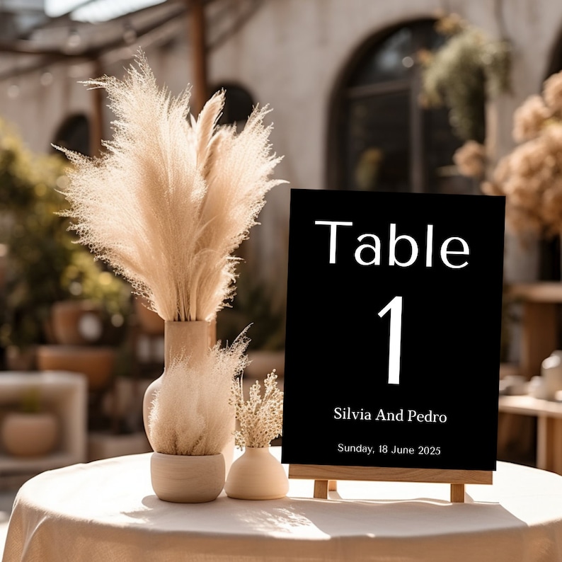 Black Table Number Templates 1, Black and White Wedding Table Number ...