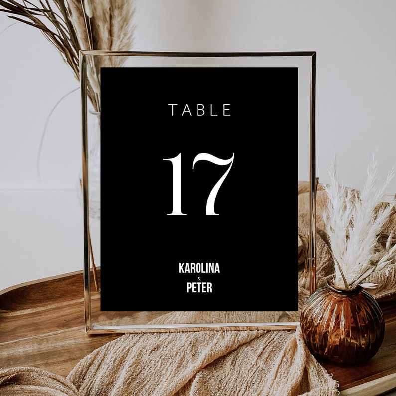 Black Minimalist Wedding Table Number Template Black Simple Modern 5x7 ...