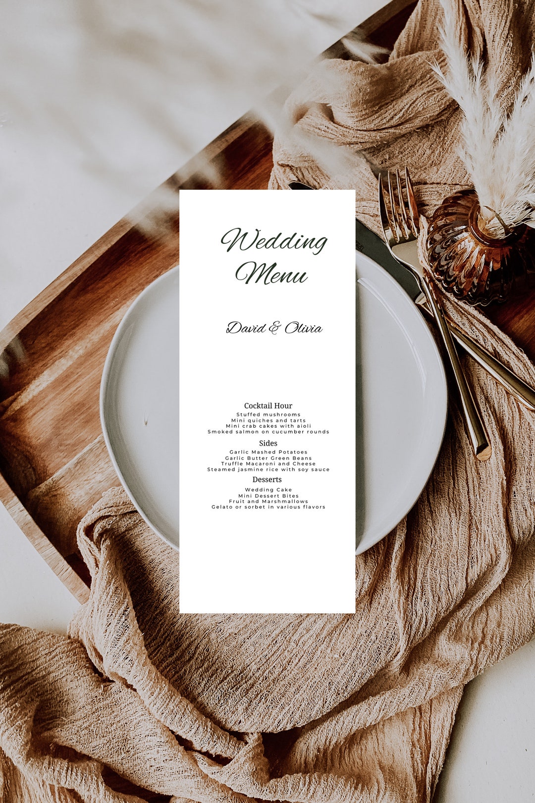 Minimalist Wedding Menu Template, Modern Script Wedding Dinner Menu ...