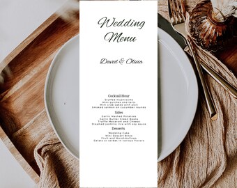 Minimalist Wedding Menu Template, Modern Script Wedding Dinner Menu ...