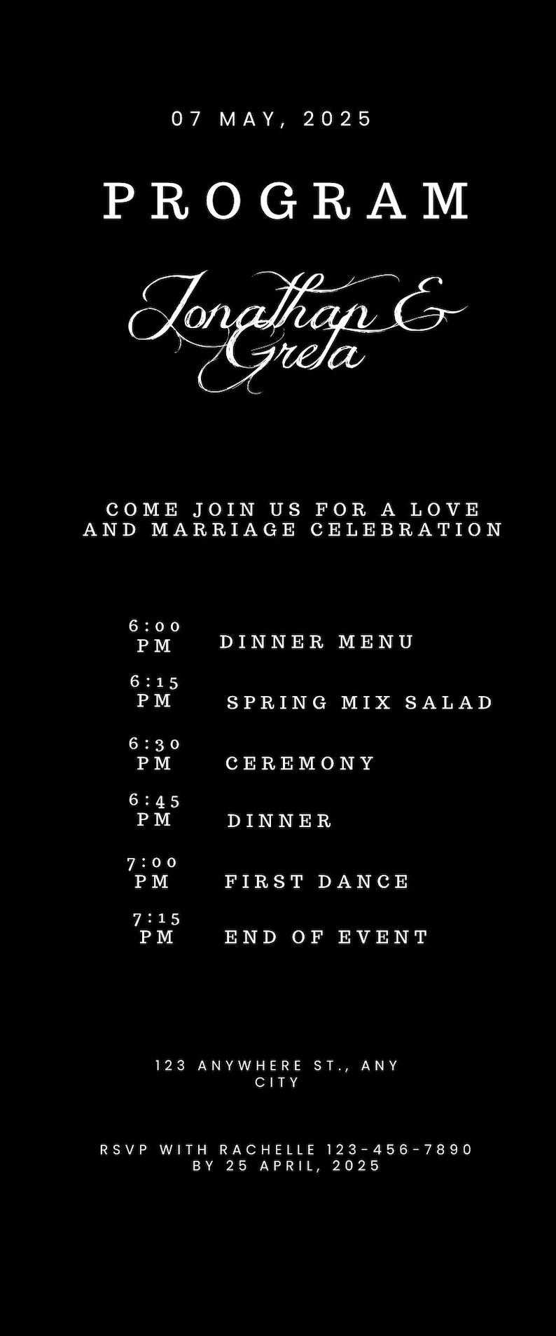 Modern Black Wedding Program Template, Minimalist Order of Service, Printable Ceremony, DIY ...