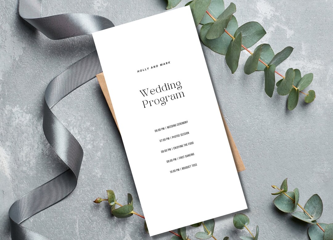 Modern Wedding Program Template, Minimalist Order of Service, Printable ...