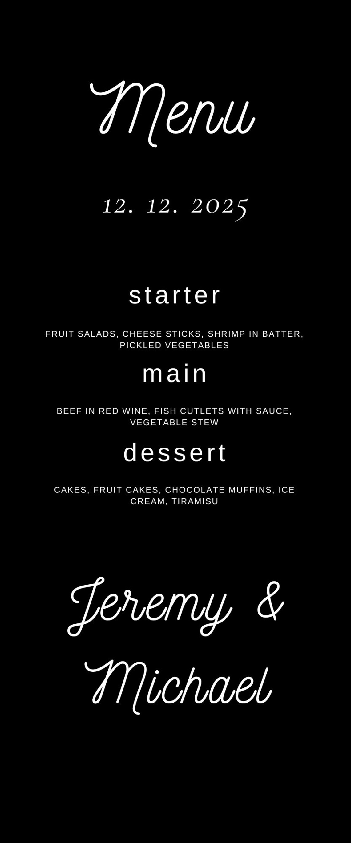 MODERN Black Wedding Menu Template, MINIMALIST Script Wedding Dinner ...