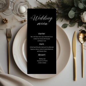 MODERN Wedding Menu Template, MINIMALIST Black Script Wedding Dinner ...