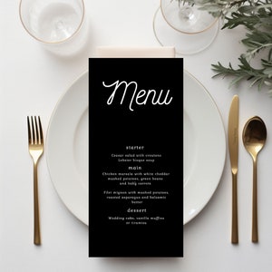 MODERN Black Wedding Menu Template, MINIMALIST Script Wedding Dinner ...