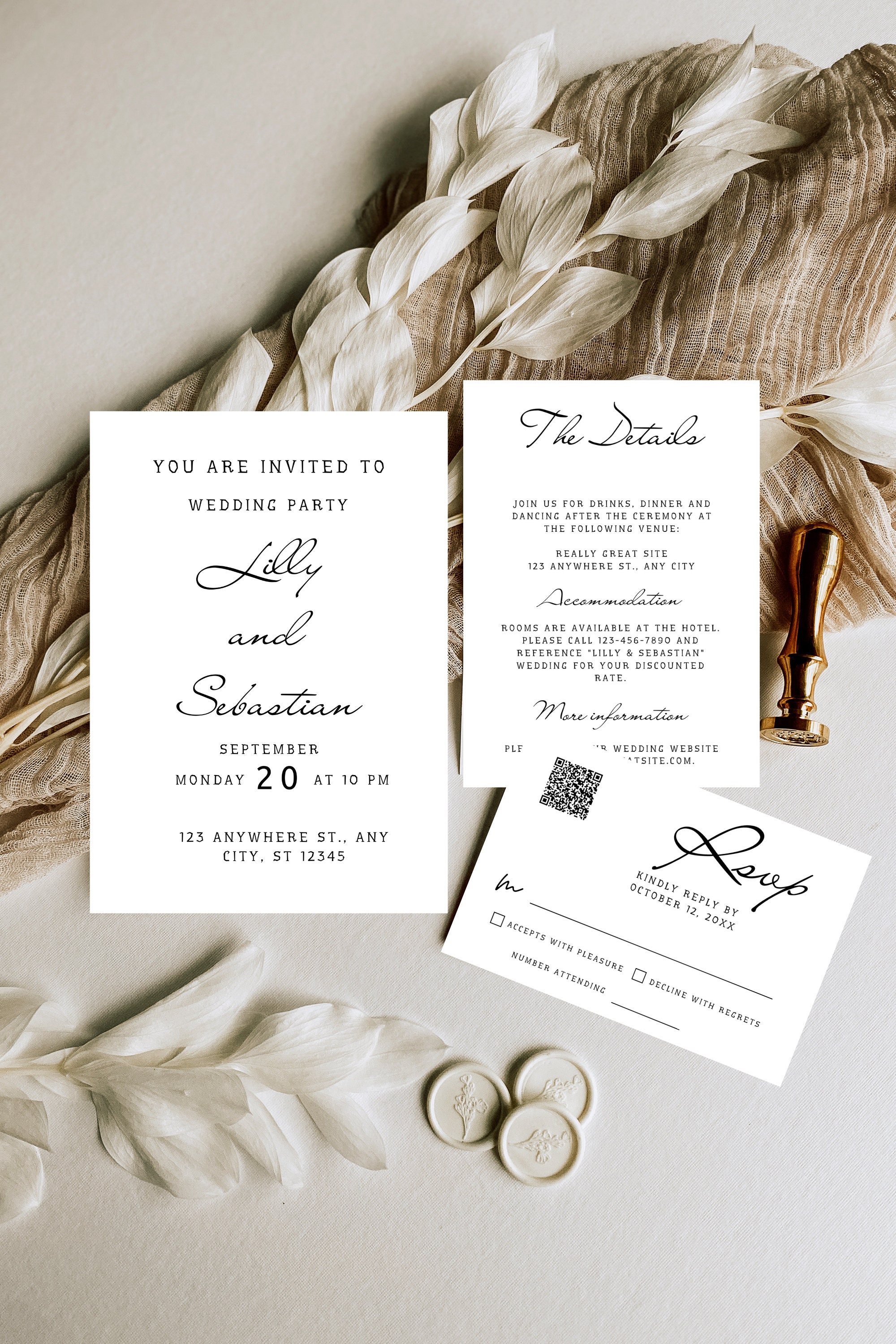 Wedding Invitation Suite Template Canva, Minimal Wedding Invites With ...