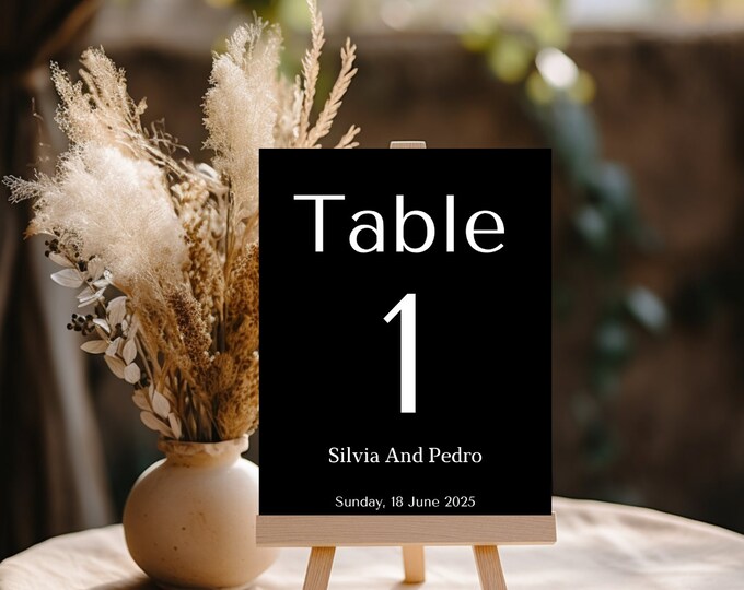 Wedding Table Numbers Printable Template, Editable Black & White Table ...