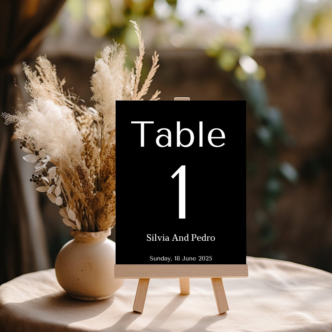 Black Table Number Templates 1, Black and White Wedding Table Number ...