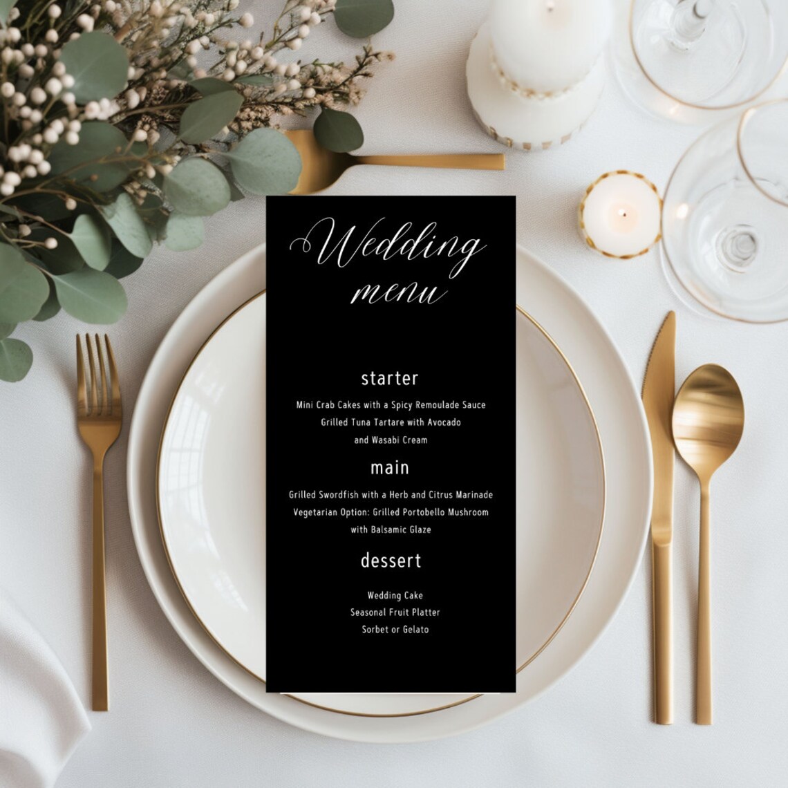 MODERN Wedding Menu Template, MINIMALIST Black Script Wedding Dinner ...