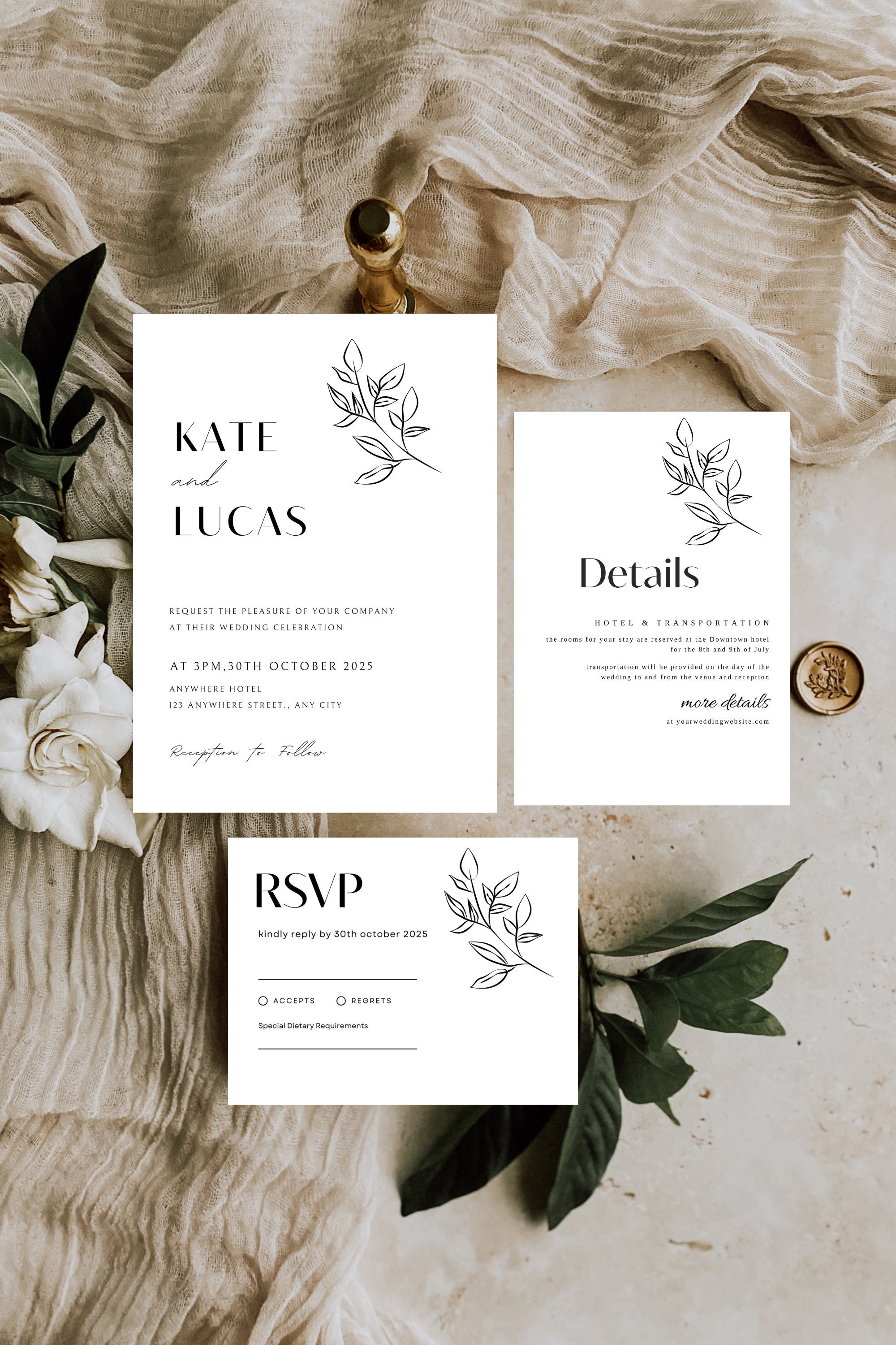 Botanical Wedding Invitation Template, Printable Wedding Invitation ...