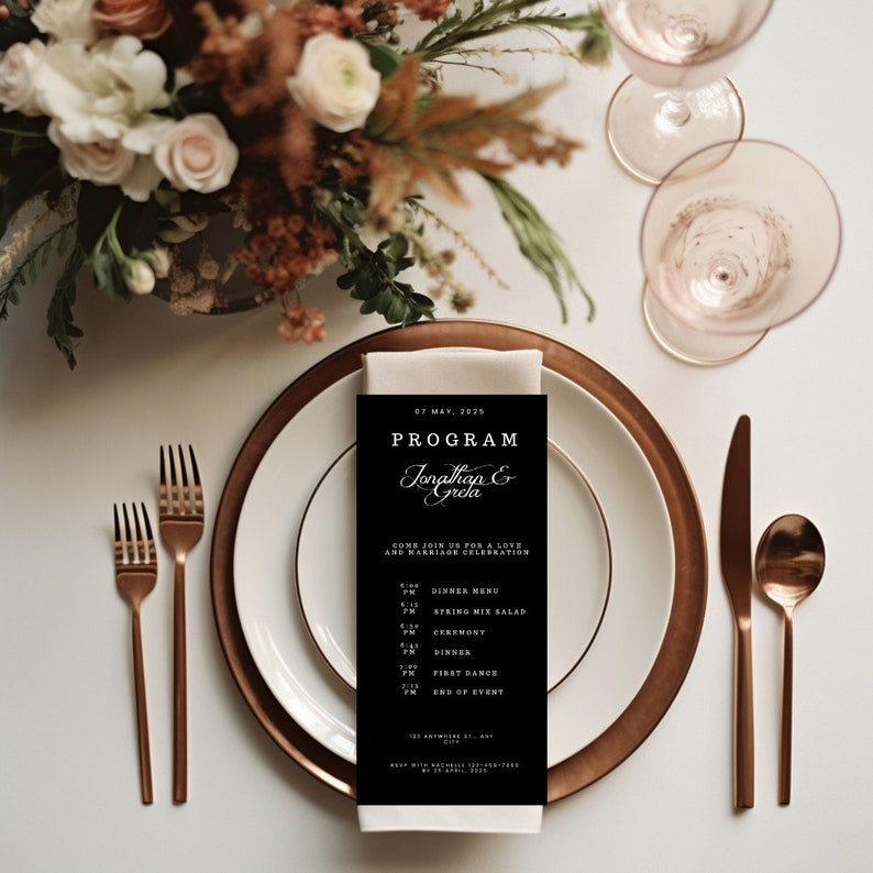 Modern Black Wedding Program Template, Minimalist Order of Service, Printable Ceremony, DIY ...