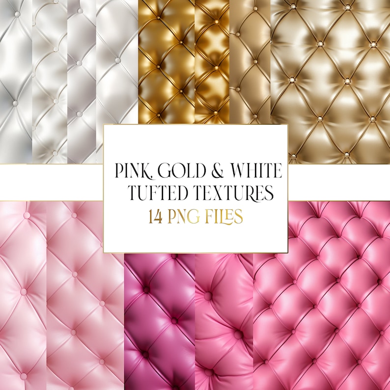 Pink & Gold Tufted Digital Paper: Luxury Quilted Backgrounds (PNG) - Etsy