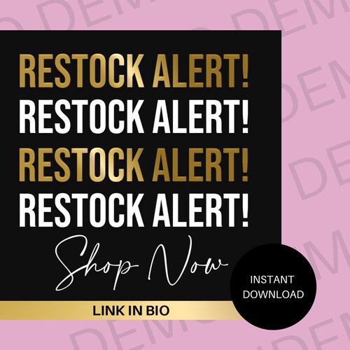 Pre-made restock Alert Digital Flyer Pink & Gold - Etsy