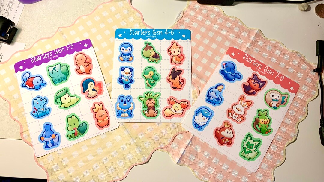 Kawaii Pokemon Matte Vinyl Sticker Sheets Pokemon Stationary Starter ...