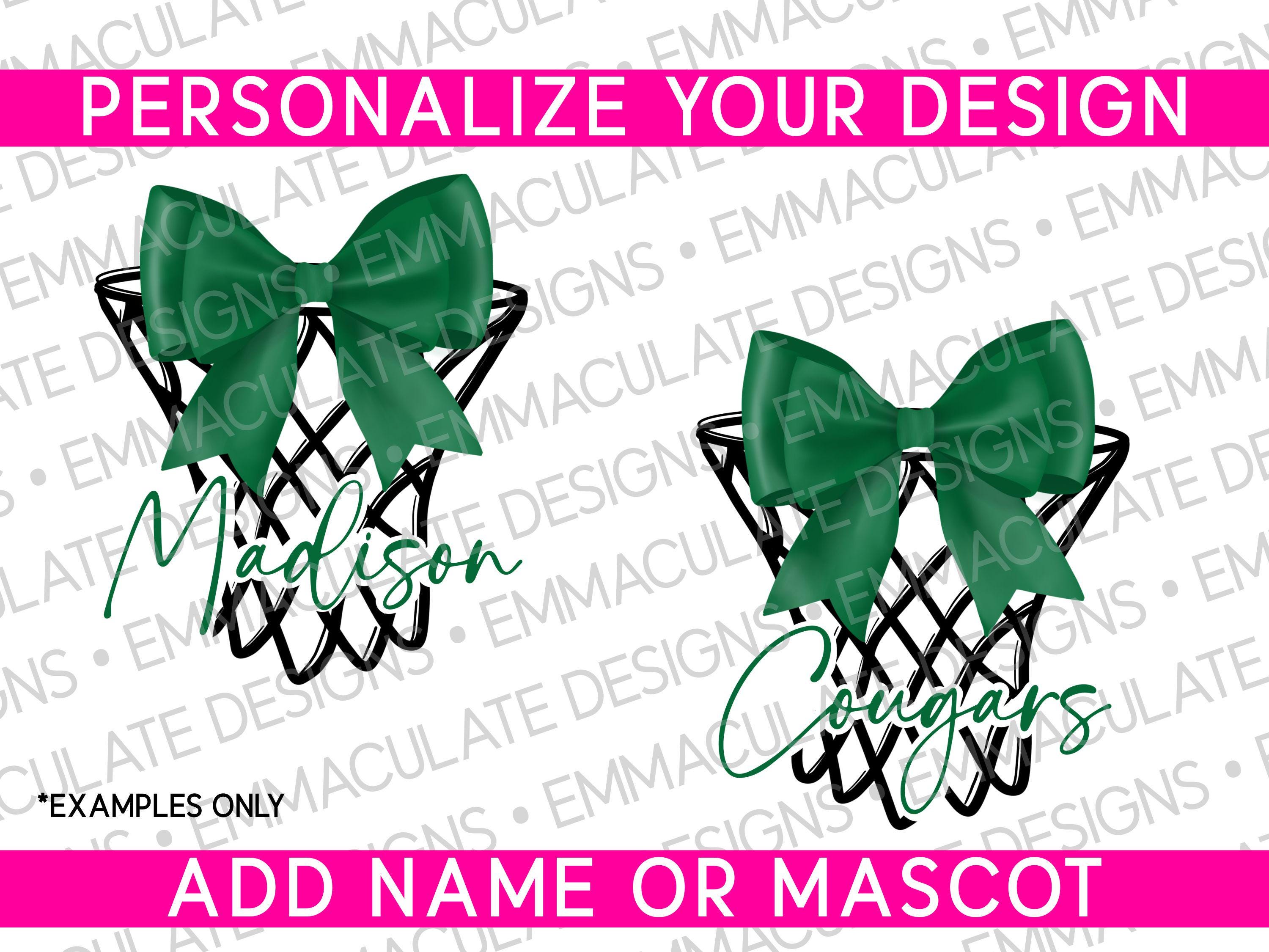 Custom Kelly Green and White Basketball Hoop With Bow PNG: School ...