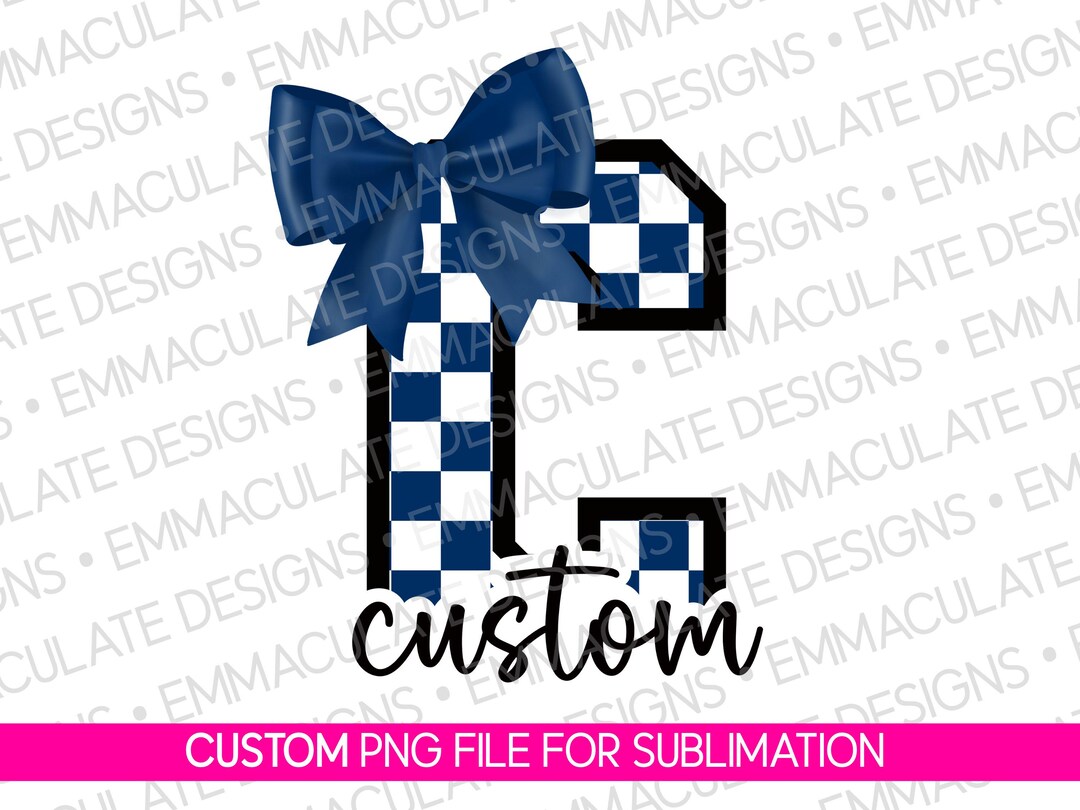 Custom Checkered Bow Letter PNG: Navy Blue and White (digital Download ...