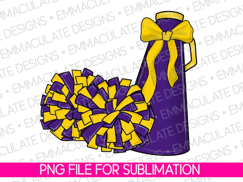 Purple and Gold Cheerleading PNG: Pom Poms & Megaphone (digital ...